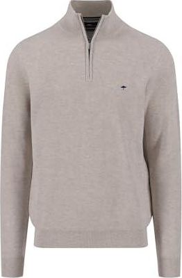 Fynch-Hatton Pull en coton avec col zipp&eacute; et maille structur&eacute;e, Blanc hiver, M