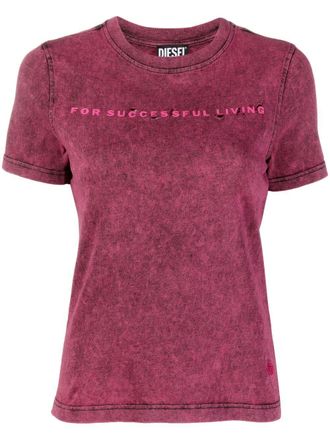 Diesel t-shirt imprim&eacute; &agrave; effet us&eacute; - Rose