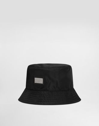 Dolce & Gabbana Nylon Bucket Hat With Branded Plate - Mann Hüte Und Handschuhe Schwarz Baumwolle 57