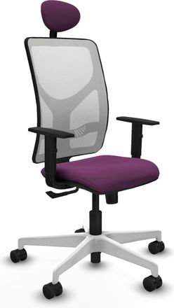 Piqueras y Crespo B&uuml;rostuhl mit 1D-Armlehnen, h&ouml;henverstellbarer Lendenwirbelst&uuml;tze und festem Kopfteil, ausgestattet mit 3 Positionen und Schneideschaum, Wei&szlig;/Violett