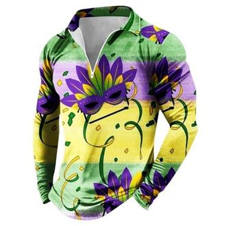 Generic Costume de carnaval pour homme - Sweat-shirt sans capuche avec fermeture &eacute;clair 1/4 - T-shirt &agrave; manches longues tendance - Imprim&eacute; masque - T-shirt de