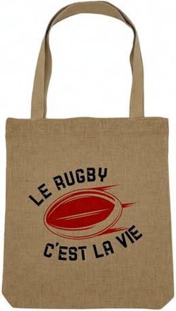 Fabulous Sac Shopping Tote Bag Aspect Lin - Le Rugby cest la vie Sport XV Ballon Stade France - Sac de Courses Toile Epaisse 360g Beige Naturel Cabas Port&eacute; Epa