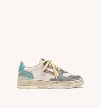 Autry BASKETS MEDALIST LOW SUPER VINTAGE EN CUIR ASH ET SEA