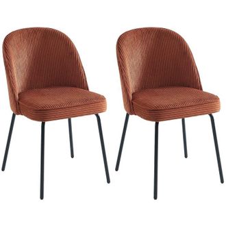 Vente-Unique Lot de 2 chaises en velours c&ocirc;tel&eacute; et m&eacute;tal noir - Terracotta - ALPALI