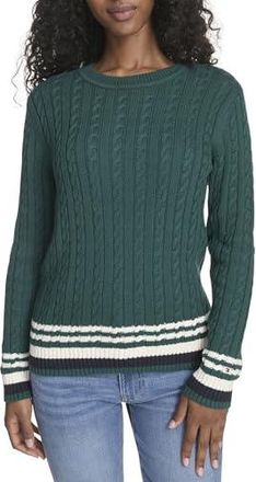 Tommy Hilfiger Cotton Crewneck Cable Sweater Pull-Over, Forêt Multicolore, L Femme