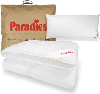 Paradies Bettdecke 155x220 Set mit Kissen 40x80 - Prima Bio Ganzjahresdecke + Softy Top Bio medium Kopfkissen, Bettzeug 155x220 Set