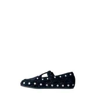 Ganni Mary Jenny Studs Crinkle Velvet Ballerinas - - Shoes - Damen - Schwarzk - 38 EU