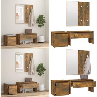 vidaXL Garderoben-Set R&auml;uchereiche Holzwerkstoff - Flurm&ouml;bel - Garderobensatz - Holzschrank - Schuhregal - Wohnzimmerdeko - Home & Living