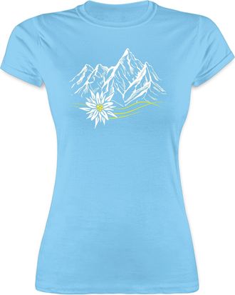 Shirtracer Shirt Damen - Kompatibel mit Oktoberfest - Edelwei&szlig; Berge Wandern Wanderlust Berg Ruft Alpen - L - Hellblau - Wander Tshirt trachtenshirt bayrische Be