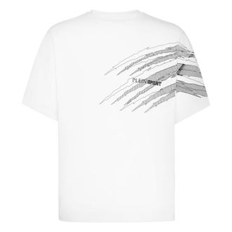 Plein Sport Homme, Tops, Blanc, Taille: 5XL T-Shirt Col Rond SS Scratch