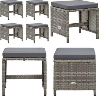 vidaXL Gartenhocker 4 Stk. mit Sitzkissen Poly Rattan Grau - Gartenhocker - Outdoor M&ouml;bel - Rattan M&ouml;bel - Gartenstuhl - Balkonm&ouml;beln - Home & Living