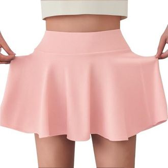 Generic Une jupe pliss&eacute;e avec ligne unie et jupe bouffante surdimensionn&eacute;e pour femme noire courte, Rose, XXL