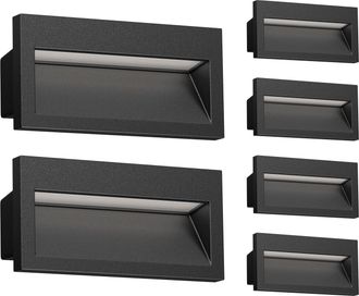 LEDs Com 6 Stück LED Wandeinbauleuchte NOLA, Downlight für außen, IP54, schwarz matt, 140 x 70mm, warmweiß