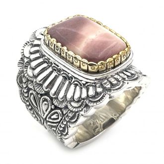 Jalan Jalan unisex, Accessoires, Multicolore, Taille: 60 MM Bague en Argent Massif et Laiton Faite Main avec Jaspe Porcelaine