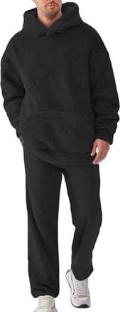 Generic Survêtement 2 pièces athlétique en polaire pour homme Grande taille Pull à manches longues Hiver Thermique Pulls moelleux Solides Amples Confortable P