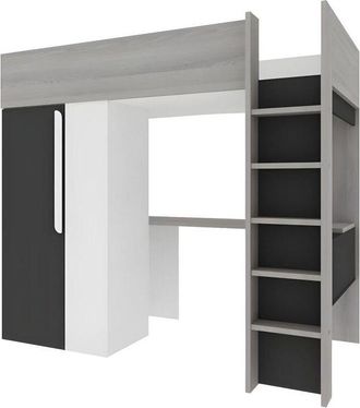 Vente-Unique Vente-unique - Lit mezzanine 90 x 200 cm avec armoire et bureau - Anthracite et blanc - nicolas ii