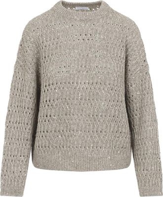 Brunello Cucinelli Femme, Pulls, Beige, Taille: 36 FR Pull en m&eacute;lange de lin