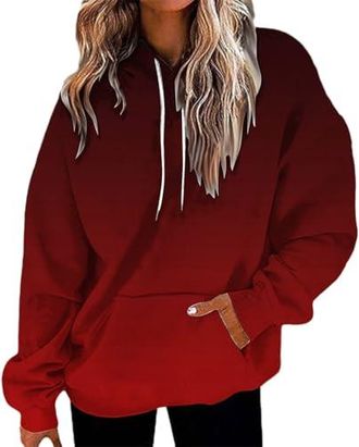 Generic Sweat-shirt surdimensionn&eacute; pour femme - Sweat &agrave; capuche batik d&eacute;grad&eacute; de couleur - Pull &agrave; capuche - Veste &agrave; capuche - Loisirs - Sport - T-shirt &agrave; manc