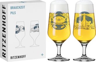 Ritzenhoff 3471004 Bierglas 300 ml - 2er Set - Serie Brauchzeit, Set Nr. 4 - Motiv Meer, Grau und Blau - Made in Germany