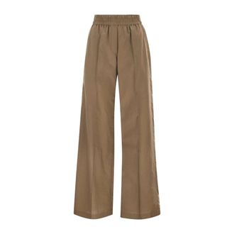 Brunello Cucinelli Femme, Pantalons, Brun, Taille: 42 FR Pantalon large &agrave; taille &eacute;lastique