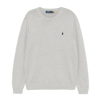 Ralph Lauren Rundhals-Strickpullover mit gesticktem Logo - - Knitwear - Herren - Grau - XL