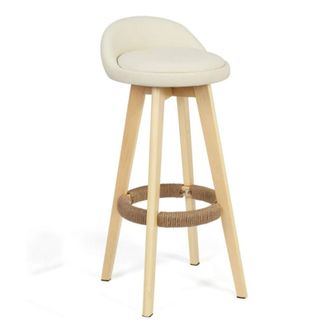 Generic Barhocker, drehbarer Barhocker, Beine aus massivem Naturholz, Sitzfl&auml;che aus PU-Leder, Vintage-Hocker, Esszimmerstuhl