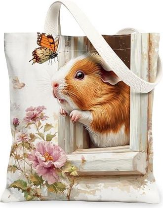 Generic Sac fourre-tout en toile motif cochon dInde pour le shopping, 33 x 38,1 cm, motif floral amusant, sac &agrave; bandouli&egrave;re r&eacute;utilisable pour femme, peinture 