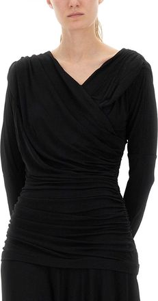 Ganni Gathered Viscose Dress - Black