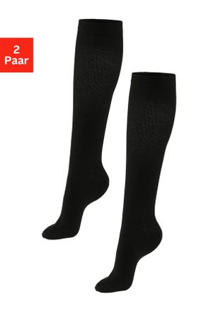 H.I.S Stützkniestrümpfe H.I.S, Damen, Gr. 35-38, schwarz (2x schwarz), Baumwolle, Elasthan, Polyamid, unifarben, normal, Socken, ideal auf Reisen, Topseller