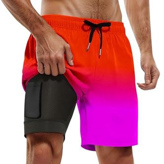 Generic Maillot de bain pour homme avec doublure de compression, short de bain 2 en 1, &eacute;lastique, &agrave; s&eacute;chage rapide, avec poches, rouge, 4XL