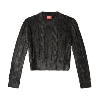 Diesel Femme, Pulls, Noir, Taille: 38 FR Pull Court en Tricot torsad&eacute;