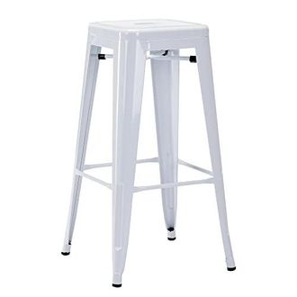 Duhome Tabouret de Bar Industriel Chaise Salle &agrave; Manger Empilable Tabouret en M&eacute;tal Si&egrave;ge Bistrot pour Cuisine Restaurant Salon (Blanc, 76cm)