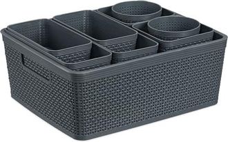 Relaxdays Schubladen Organizer 10-TLG. Set, Schubladeneinsatz, versch. Größen, Ordnungssystem, Kunststoff Trennbox, grau