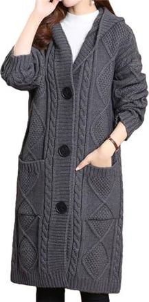 Generic Cardigan à capuche long pour femme Automne Hiver Ample Épais Chaud Tricot Vestes, Gris foncé 9., M