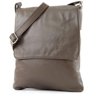 modamoda.de T33 - ital Umh&auml;ngetasche Schultertasche aus Nappaleder, Farbe:Blassbraun