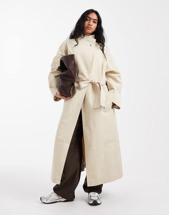 Asos Hochwertiger Longline-Trenchcoat in Hellbeige mit Stehkragen-Neutral