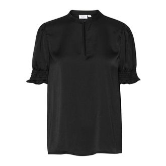 Saint Tropez Schwarze Bluse mit Puff&auml;rmeln - - Blouses & Shirts - Damen - Schwarzk - S