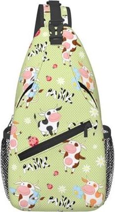 Generic Vache Laiti&egrave;re Mignonne, Fleurs, Pois Verts Sac Poitrine L&eacute;ger Pochette Epaule Antivol Sacoche Bandouliere Pour Camping Shopping Quotidien