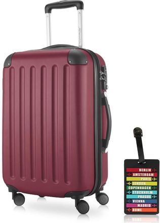 HAUPTSTADTKOFFER Spree - Kabinentrolley + Kofferanhänger, Handgepäck Hartschale mit Erweiterung, TSA, 4 Rollen, 55 cm, 42 Liter, Burgund