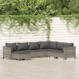 vidaXL 7-tlg. Garten-Lounge-Set mit Kissen Grau Poly Rattan - Vidaxl