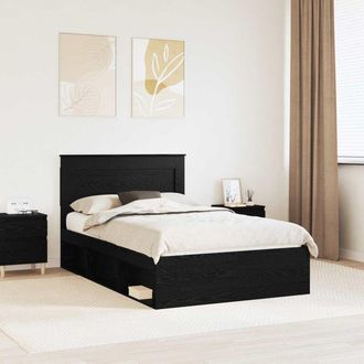 vidaXL vidaXL Cadre de lit avec t&ecirc;te de lit Noir 120 x 190 cm Pin massif