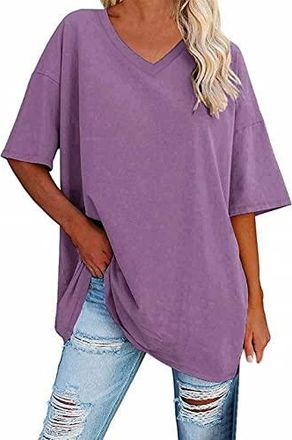 Generic NNGOTD Chemise Femme ete, T-Shirt Femmes &Agrave; Manches Courtes Col en V &Eacute;t&eacute; Chic T Shirt Ray&eacute;es Casual Grande Taille Coton Tops Tee Shirt Noir Femme Chemi