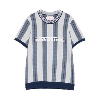 Martine Rose Gerippter Rundhalsausschnitt mit Jacquard-Logo - - Tops - Herren - Blau - M