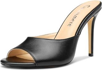 Castamere Femmes Haut High Aiguille Talon Heel Ouvert Bout Slip-on Sandales Dress Bureau Décontracté Mules Chaussures 10 CM Heels Noir Matte 39 EU