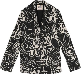 Mii Veste Rosa Soie Broderie Imprim&eacute; Noir Blanc