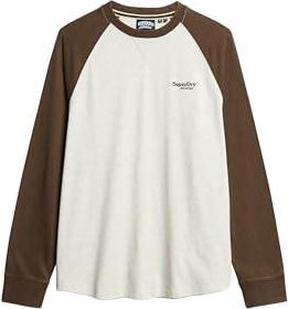 Superdry Haut de baseball Essential pour homme avec manches longues et logo, Gris clair moucheté/marron fougère, L