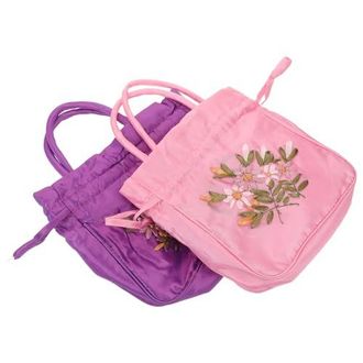 BESTONZON Lot de 2 Pochettes Brod&eacute;es Ethniques en Tissu L&eacute;ger Mini Paquet &agrave; Cordon Violet et Rose Paquet &agrave; Main Vintage Femme pour Festivals Voyages et Usage Qu