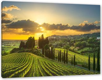 Pixxprint Malerische Weinberge in der Toskana, Größe: 120x80cm, Leinwandbild, fertig gespannt, Wandbild, Dekoration, Kunstdruck, kein Poster