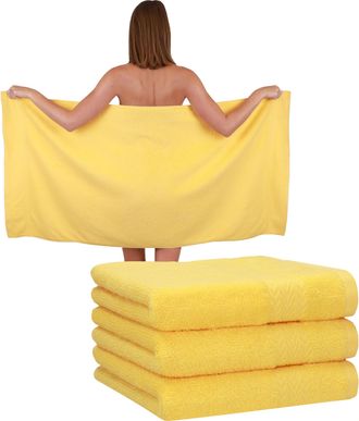 Betz 4 Stück Strandtücher Duschtücher Set Größe 70x140 cm Duschhandtuch Badetuch Strandtuch Handtuch Premium 100% Baumwolle Farbe gelb