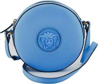 Versace Femme, Sacs, Bleu, Taille: ONE Size Sac &agrave; Bandouli&egrave;re Rond en Cuir Bleu Chic